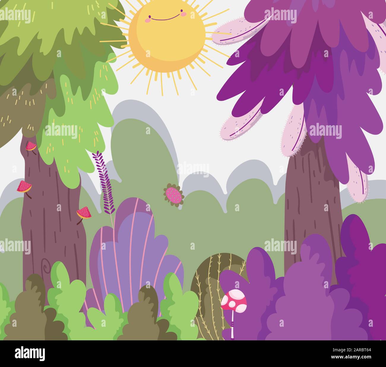 flower mushroom forest trees plants landscape nature foliage theme ...