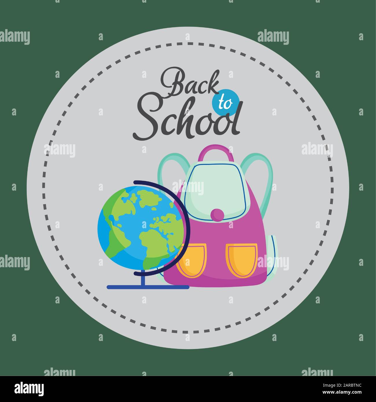 back to school education backpack and globe sticker vector illustration ...
