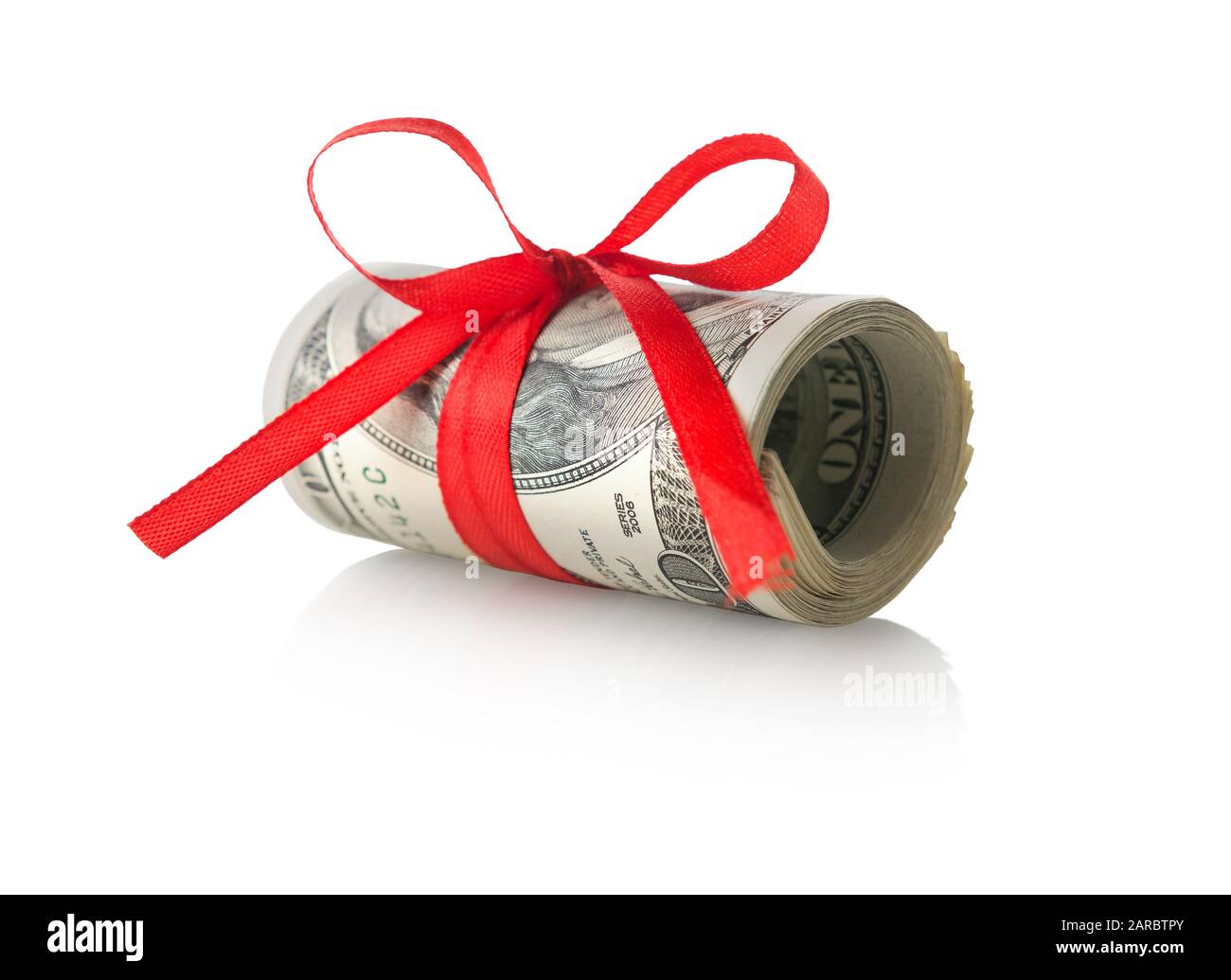 Dollars tied with a red ribbon isolated on a white background Stock ...