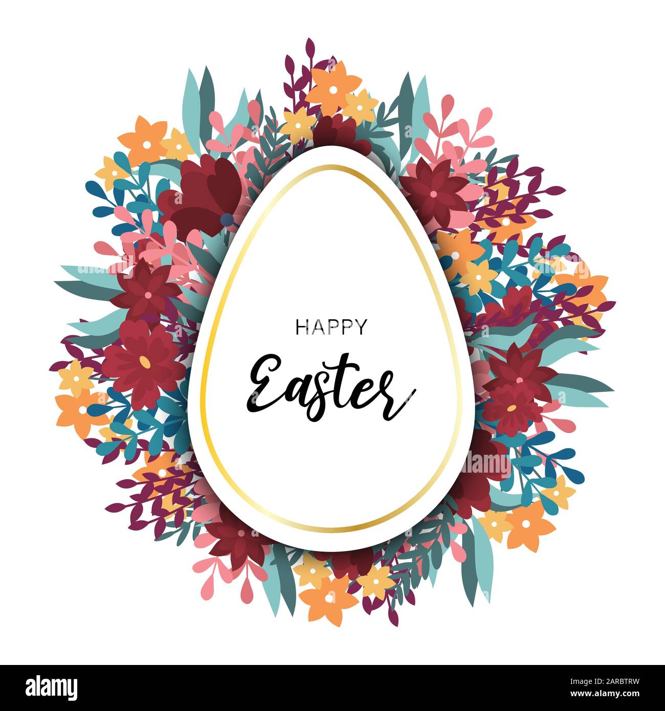 Happy Easter golden frame greeting poster card with egg shape and ...