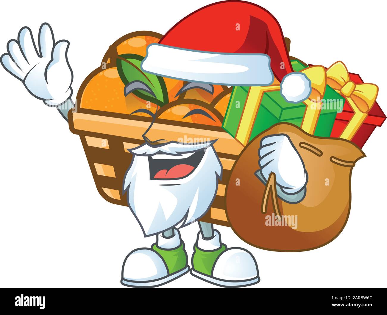 Santa basket oranges Cartoon character design having box of gift Stock ...