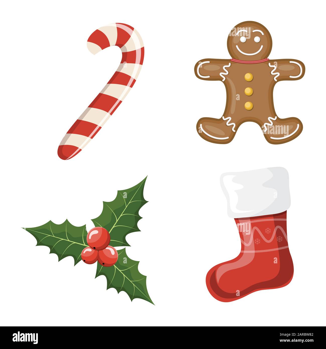Christmas set. Set of Christmas attributes, cartoon vector illustration ...
