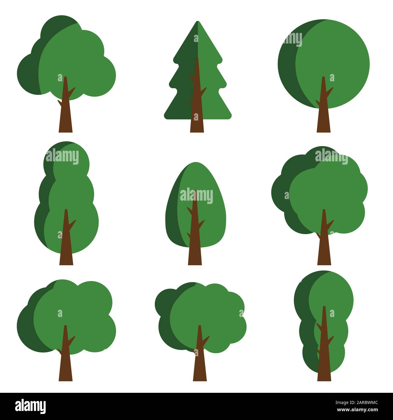 nine trees set on white background, flat vector illustration Stock ...