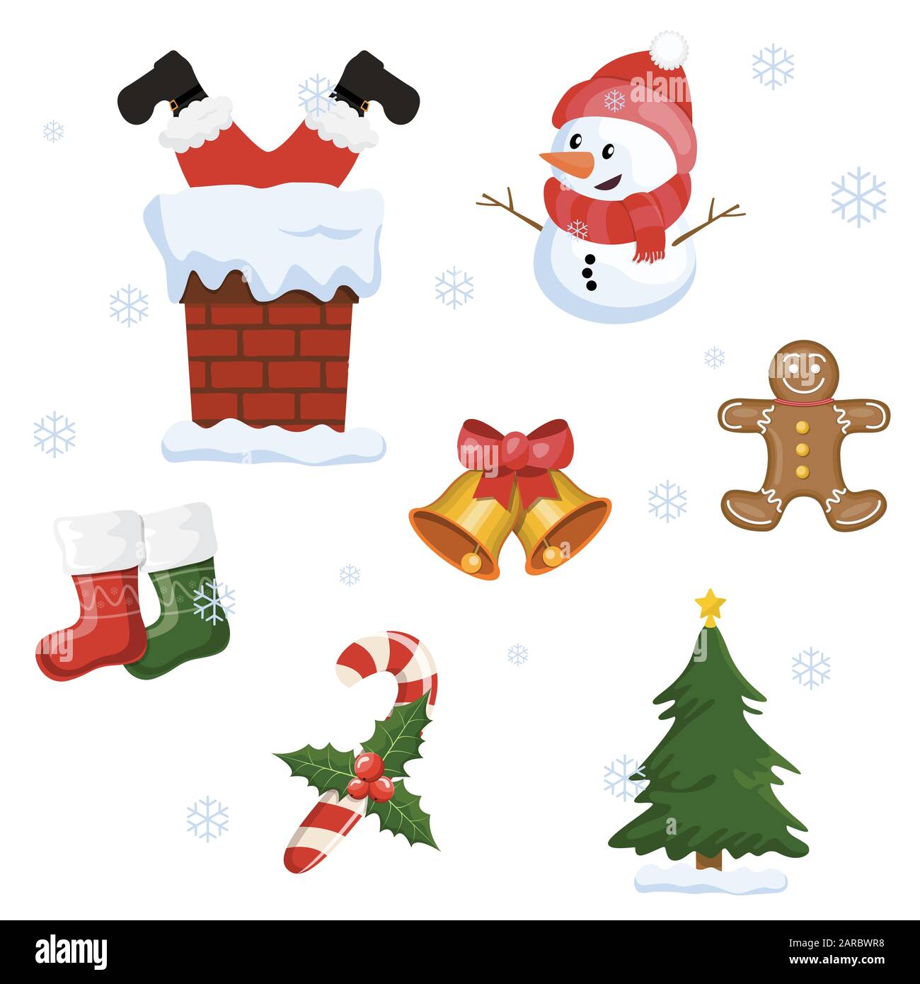 Christmas set. Set of Christmas attributes, cartoon vector illustration ...