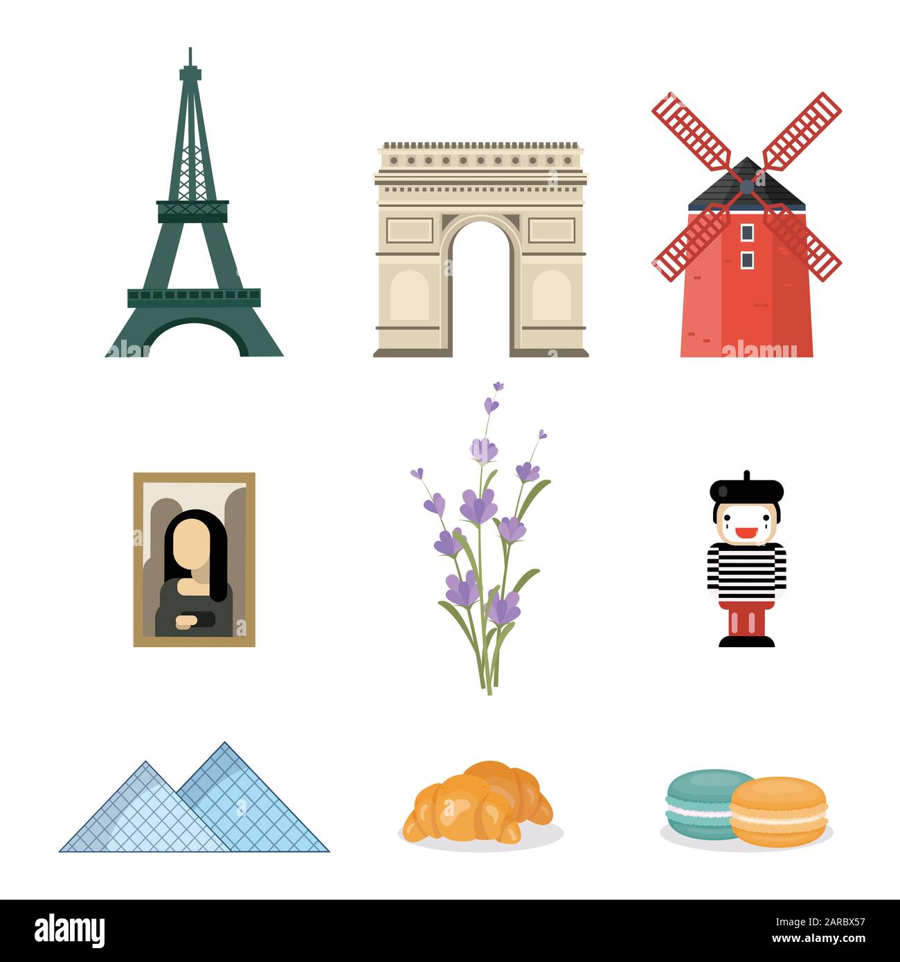 Set of famouse elements and landscapes of France. Vector illustration ...