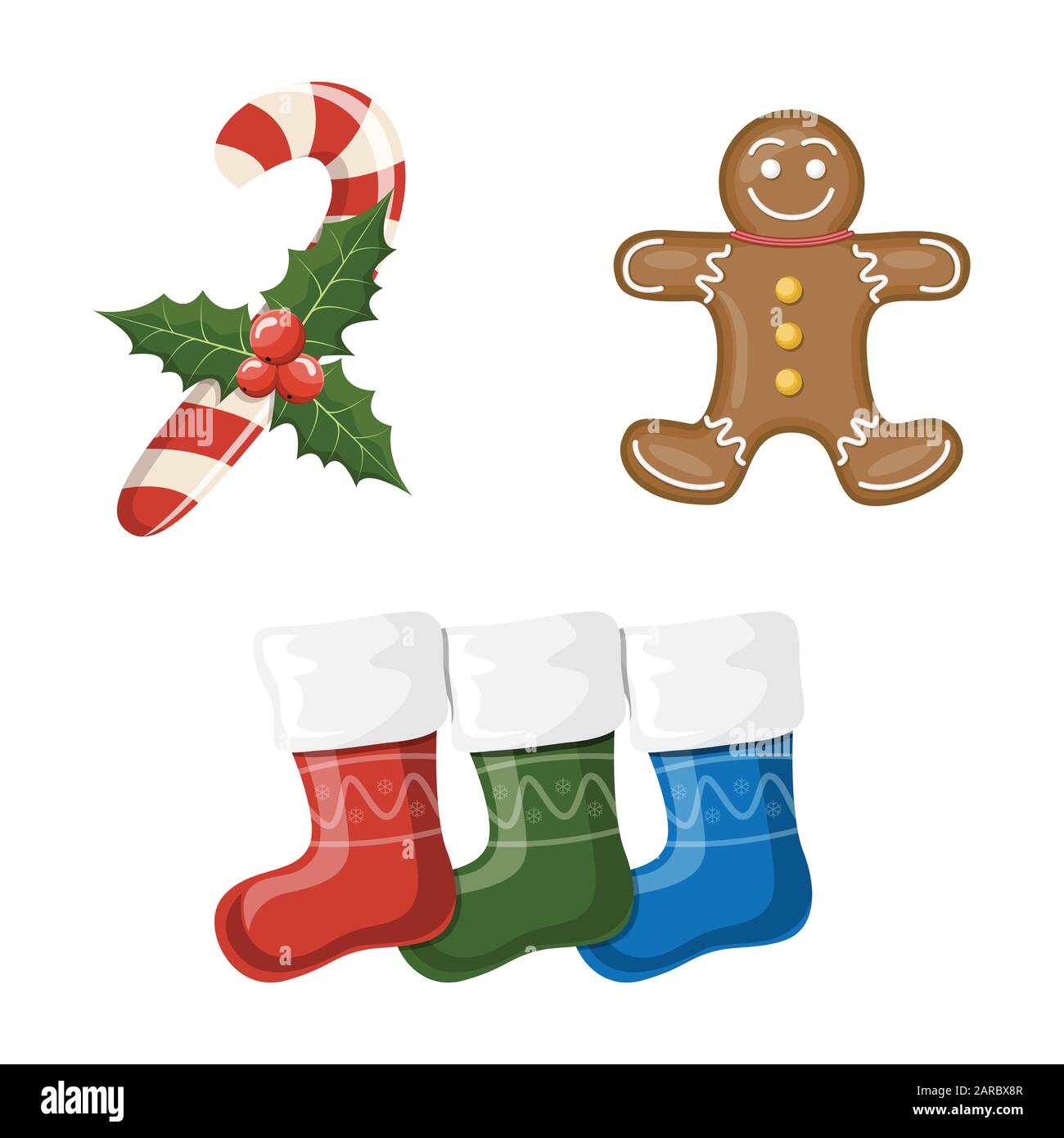 Christmas set. Set of Christmas attributes, cartoon vector illustration ...