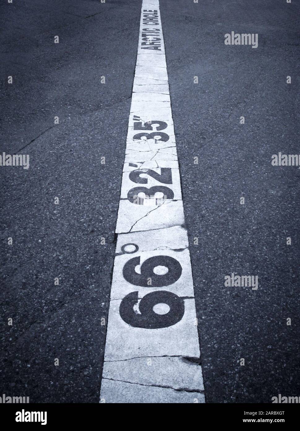 image of the line of the arctic circle, with GPS coordinates, in ...