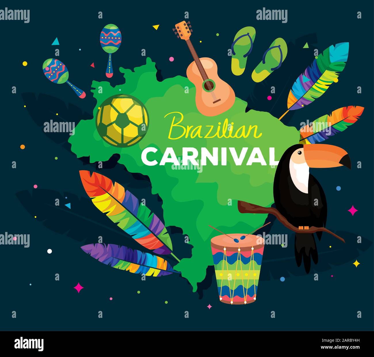 poster of brazilian carnival with map and decoration Stock Vector Image ...