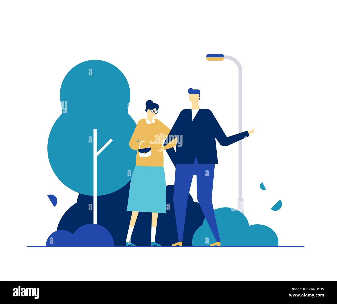 Senior Woman On Outdoor Stroll In Park Flat Vector Illustration Stock