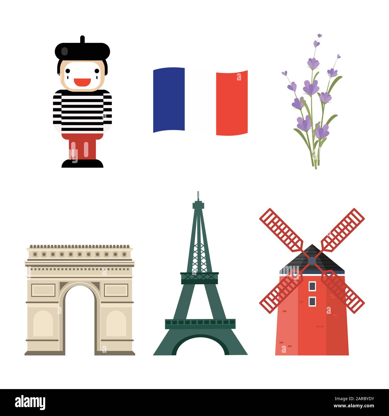 Set of famouse elements and landscapes of France. Vector illustration ...