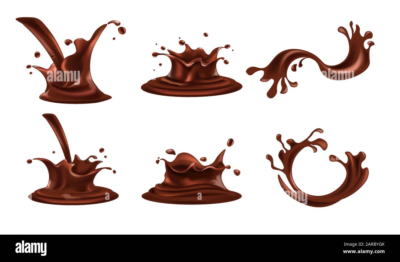 Chocolate drink splashes and swirling spills set in realistic style ...