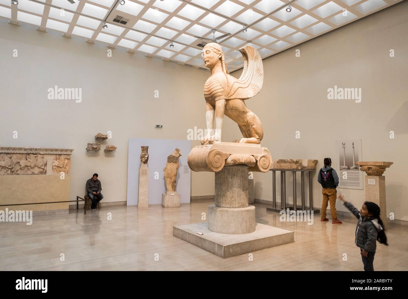 Delphi, Greece. The Sphinx of Naxos inside Delphi Archaeological Museum ...