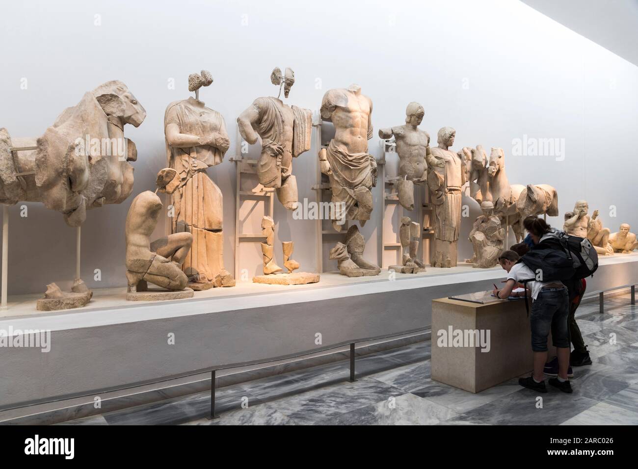 Olympia, Greece. The friezes of the Temple of Olympian Zeus inside the ...