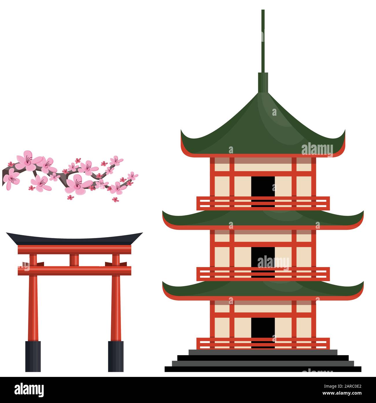 Japan famous symbols icons set, vector illustration Stock Vector Image ...