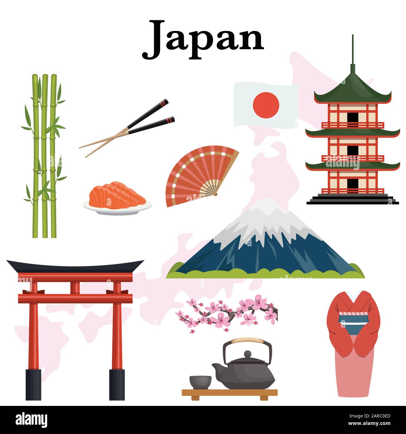Japan famous symbols icons set, vector illustration Stock Vector Image ...