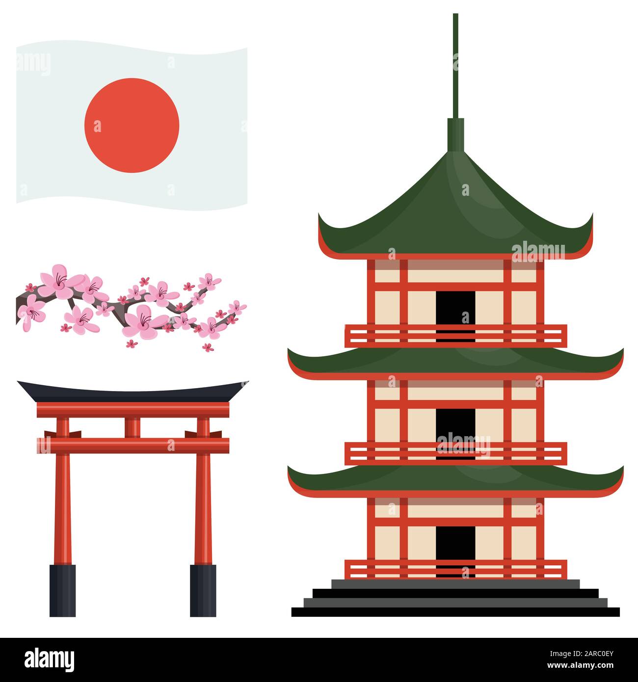 Japan famous symbols icons set, vector illustration Stock Vector Image ...