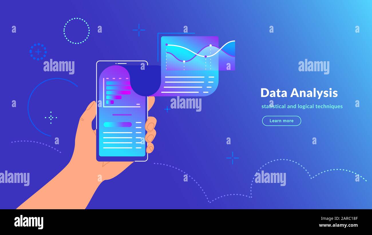 Data analysis, research and reports. Vector gradient illustration of ...