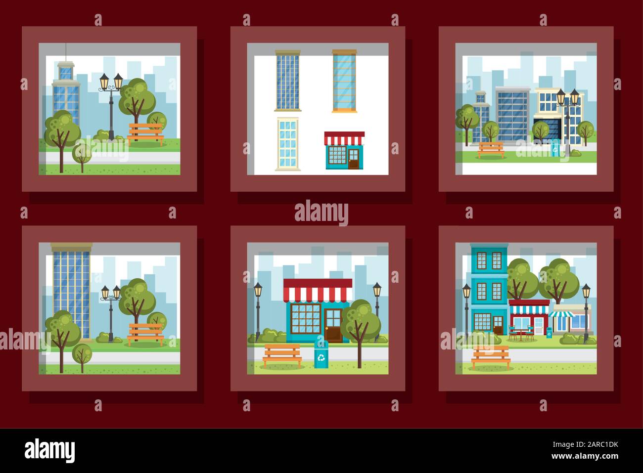 bundle designs of scenes parks landscape and facades structures Stock ...