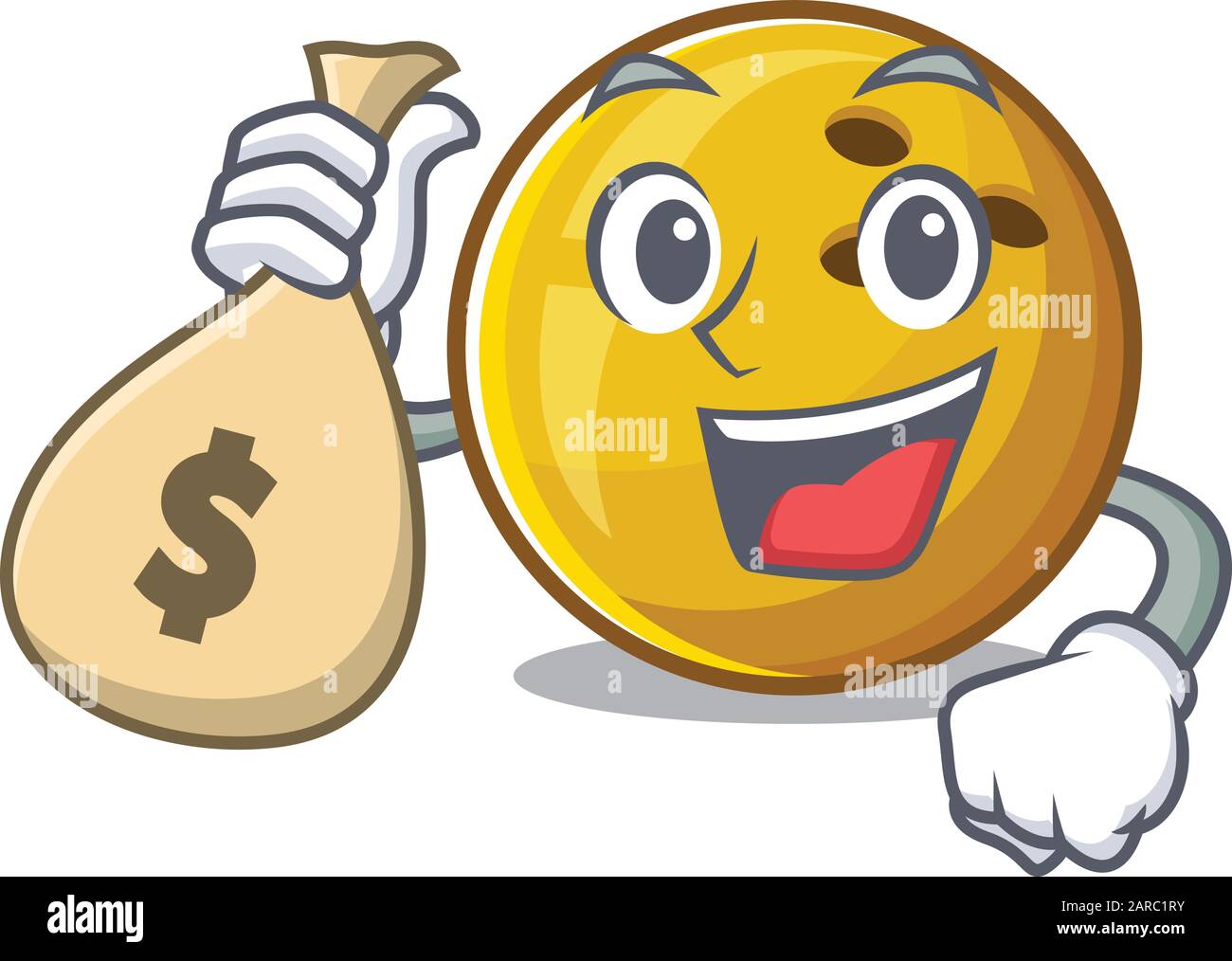 Happy rich bowling ball cartoon character with money bag Stock Vector ...