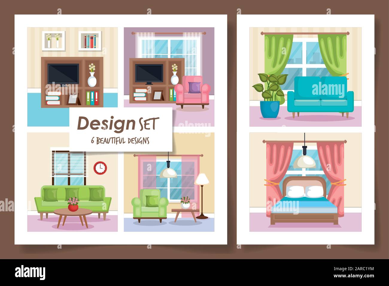 six designs scenes interior of home and icons Stock Vector Image & Art ...