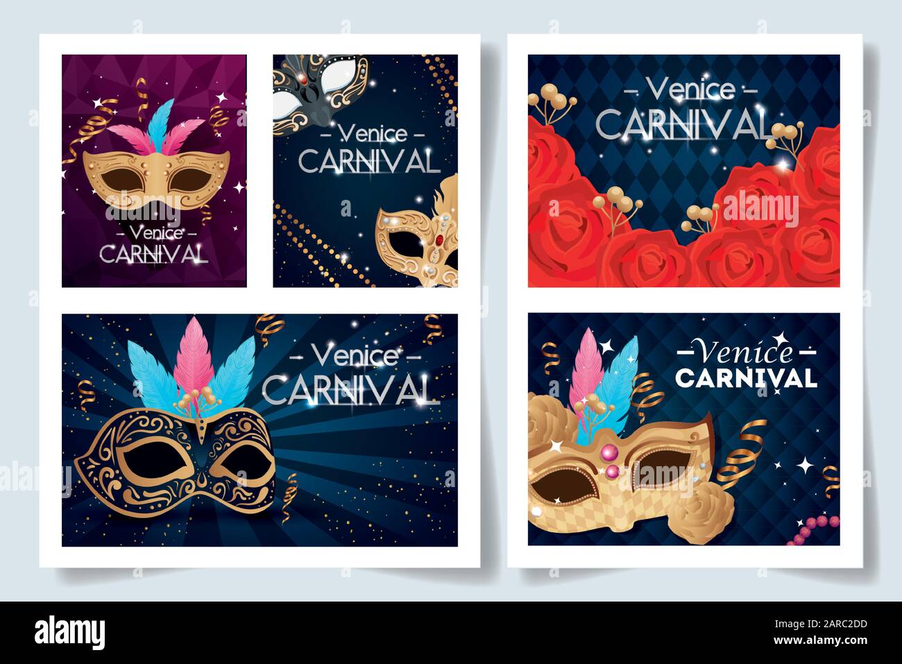 set poster of venice carnival with decoration Stock Vector Image & Art ...