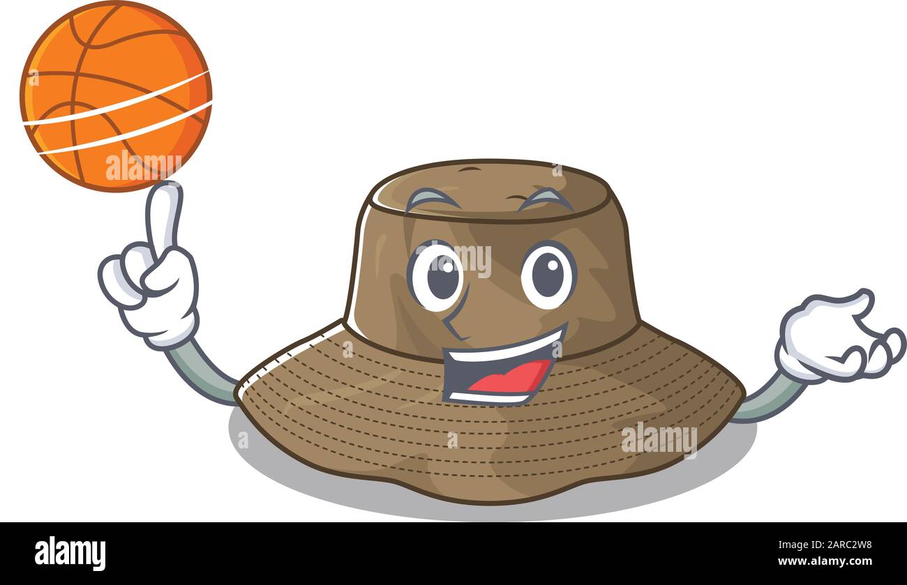 A mascot picture of bucket hat cartoon character playing basketball ...