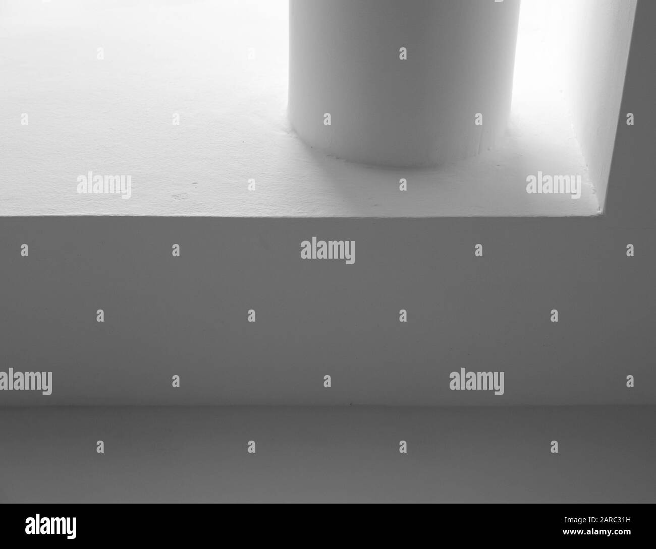 White column base and portico, empty minimal interior fragment ...