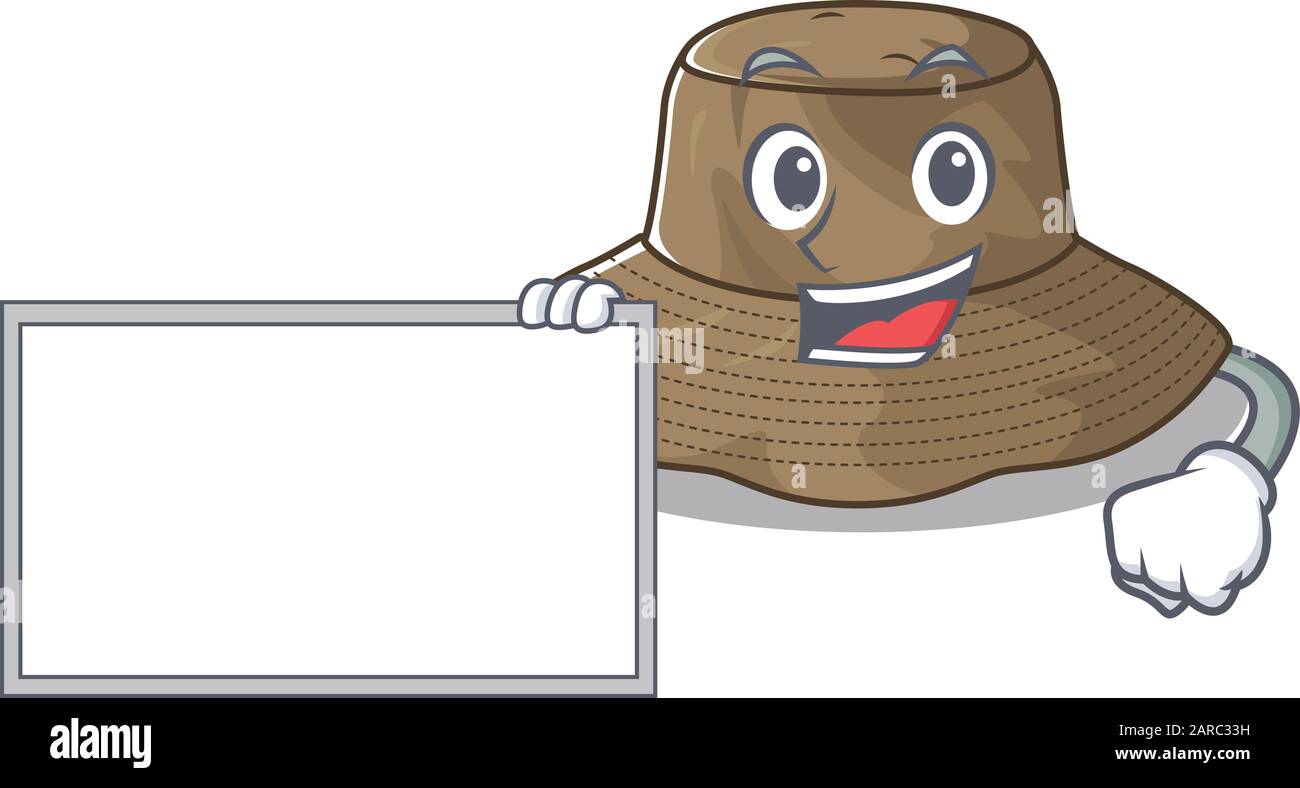 Funny bucket hat cartoon character design style with board Stock Vector ...
