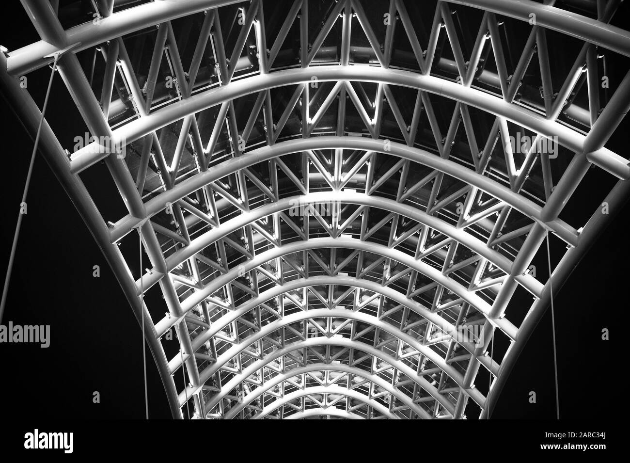 Architectural element of bridge dark night sky background. Steel glass ...