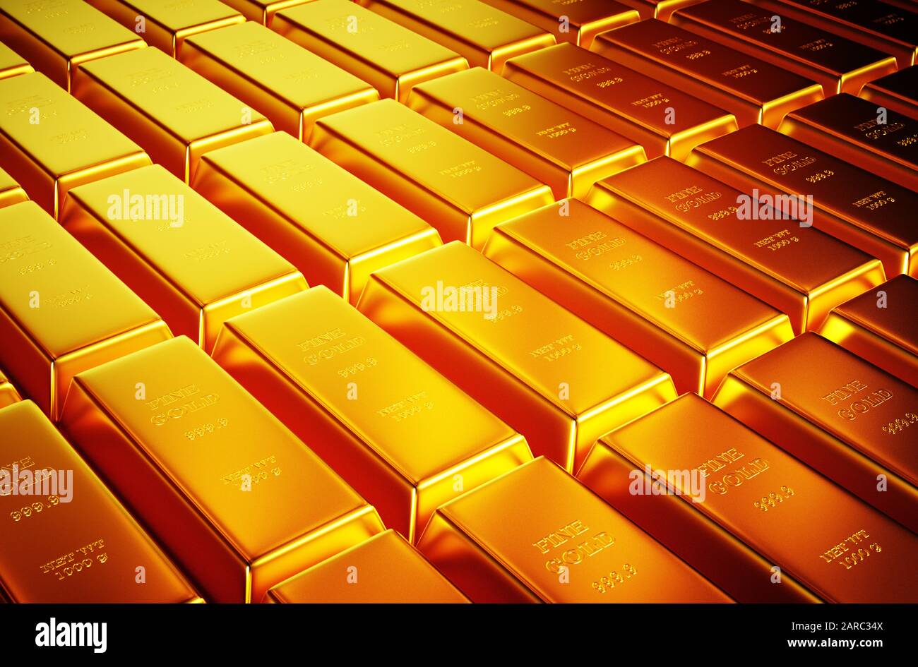 3d photo realistic image of lots of golden bar Stock Photo - Alamy