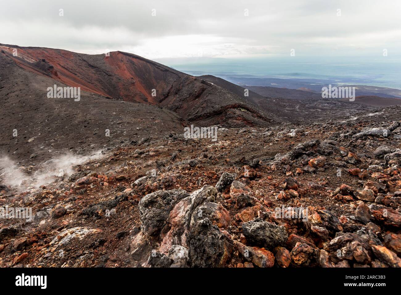 Old extinct volcano crater. Crater of erupting Volcano Tolbachik ...