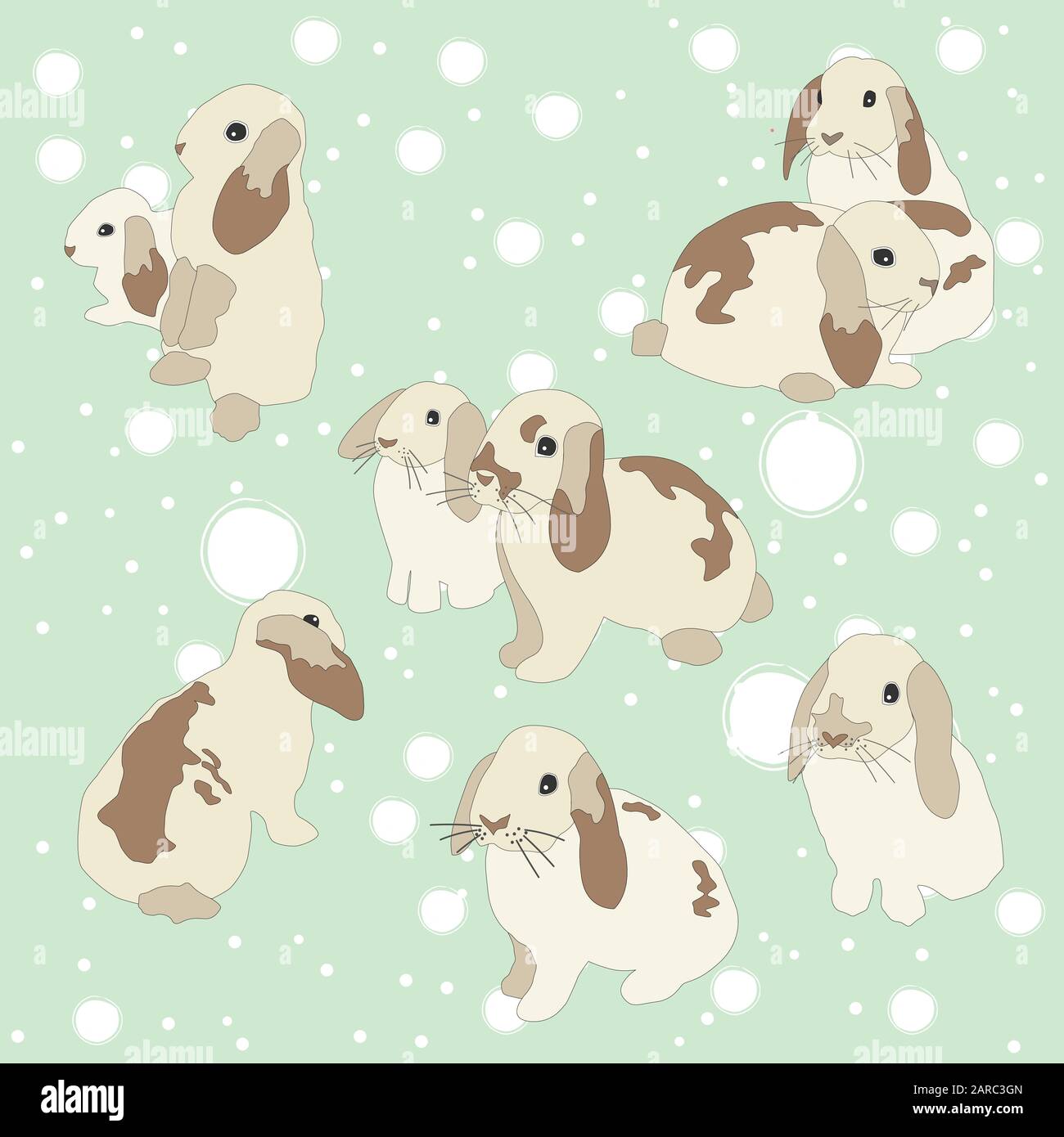 Set of cute funny bunnies. Cute hand drawn design. Bunny Set (one of ...