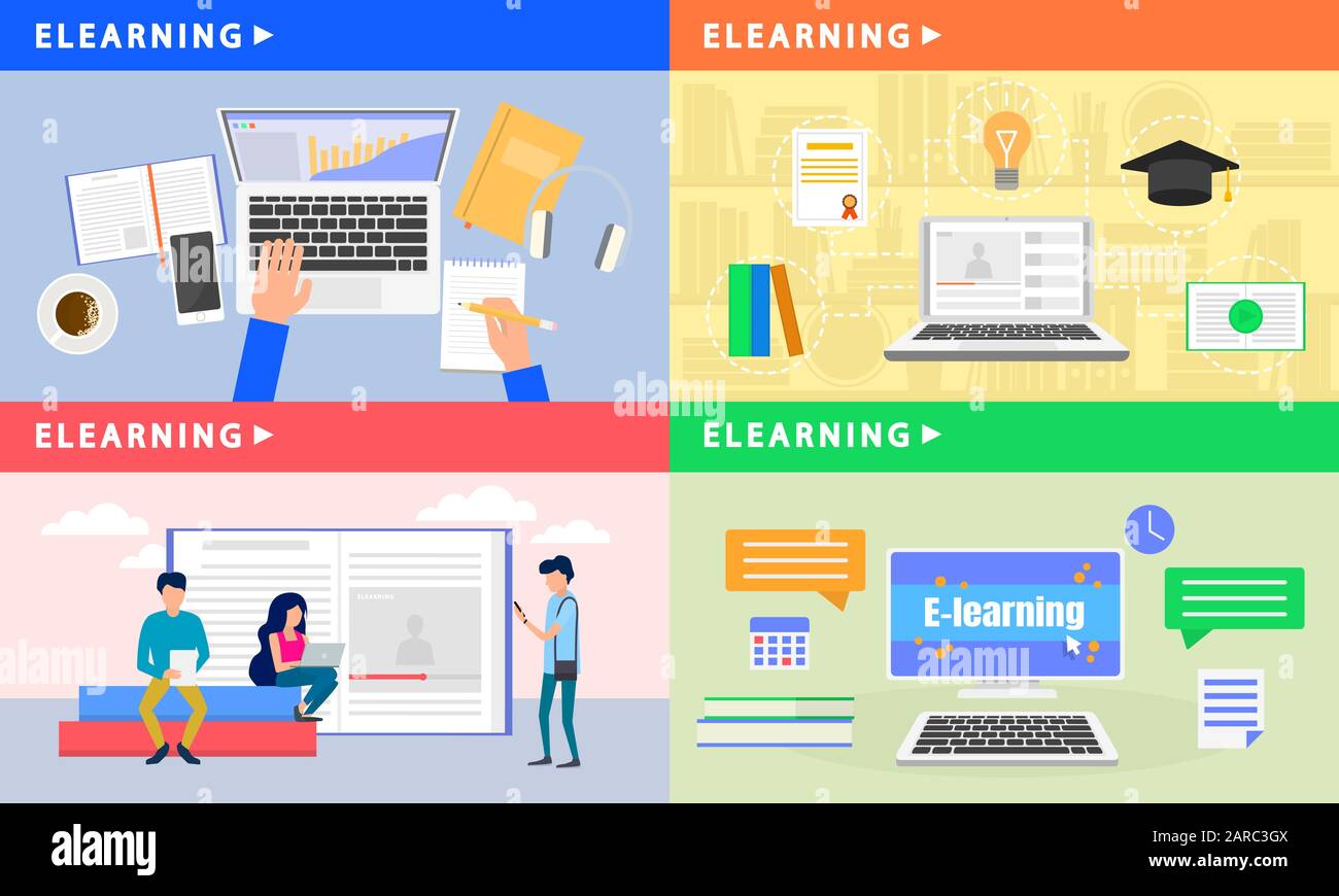 Elearning banner set, flat style Stock Vector Image & Art - Alamy