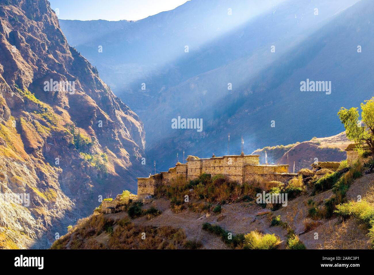 Ancient fortified Tibetan village of Tarakot in the Dolpo region of the ...