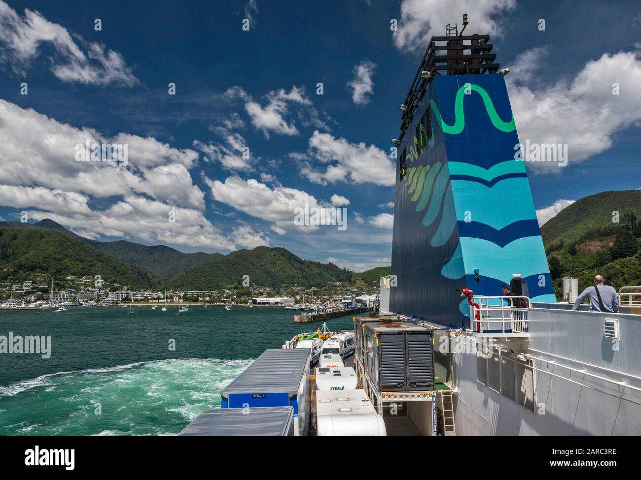Interislander ferry, MS Kaitaki, approaching ferry terminal in Picton ...