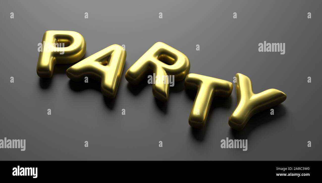 Party word. Sparkle and bubble gold color text on black background ...
