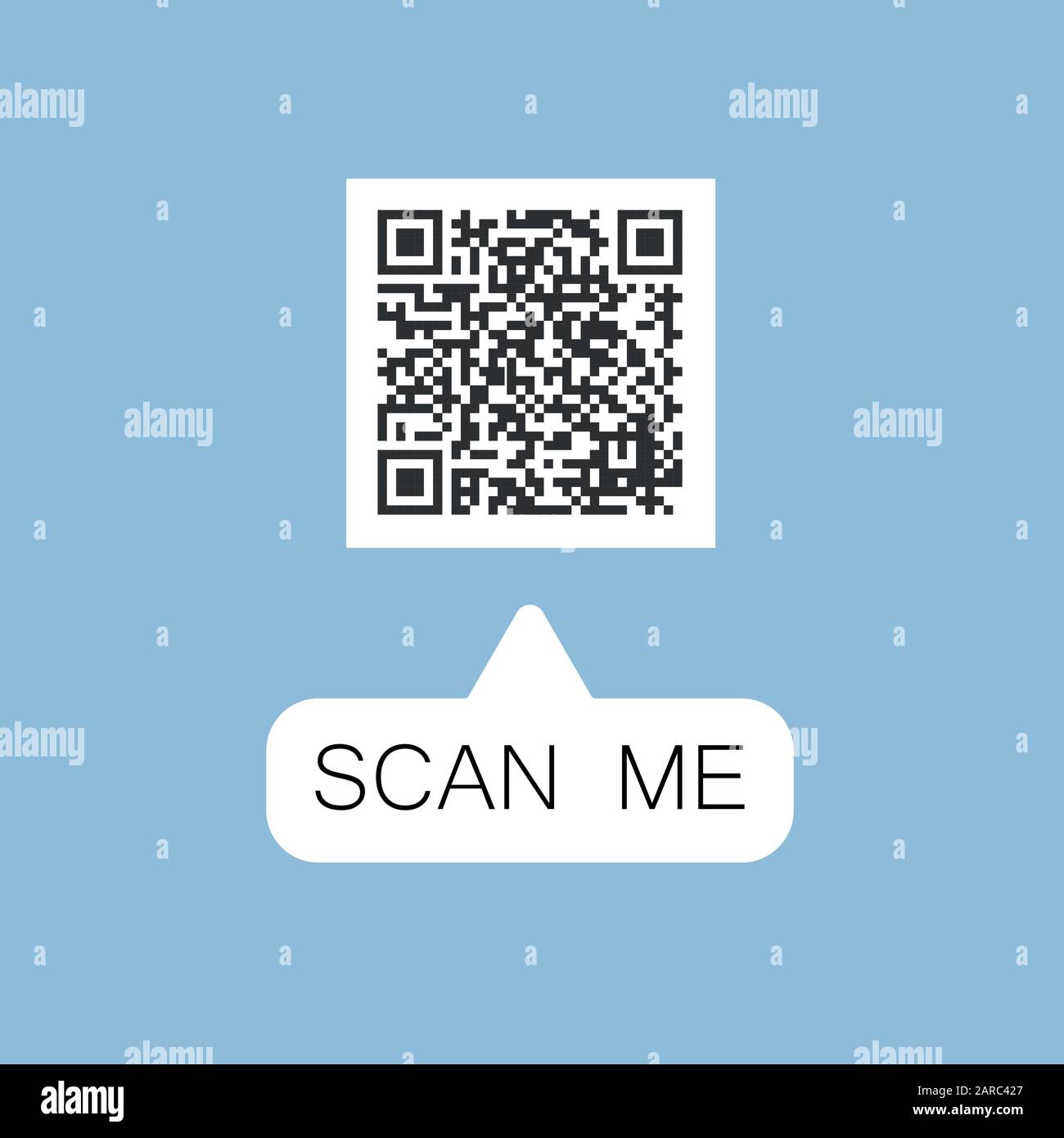 QR code in speech bubble, scan me concept, vector icon or symbol isolated on white background ...