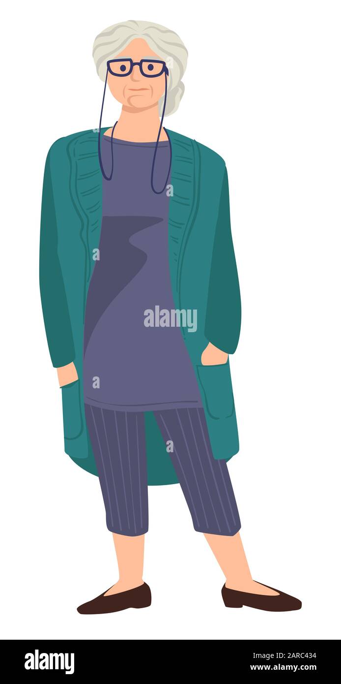 Woman grey hair glasses Stock Vector Images - Alamy