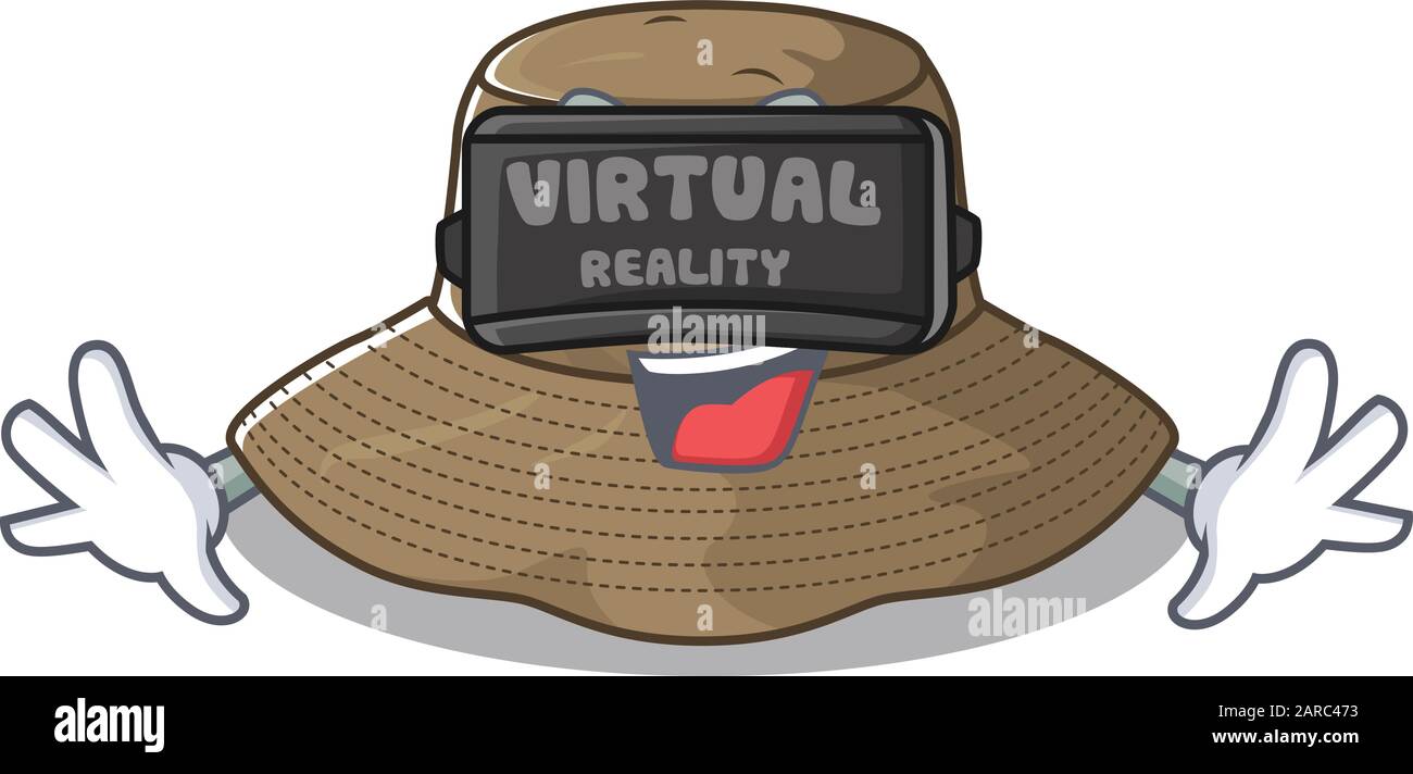 Trendy bucket hat character wearing Virtual reality headset Stock ...