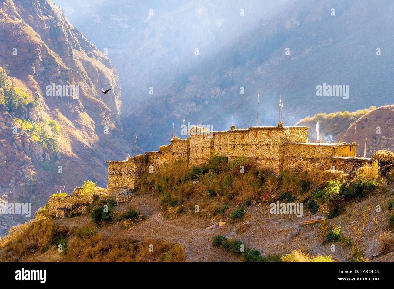 Ancient fortified Tibetan village of Tarakot in the Dolpo region of the ...