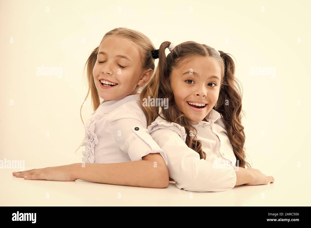 Happy childhood. Adorable schoolgirls. Back to school. Education ...