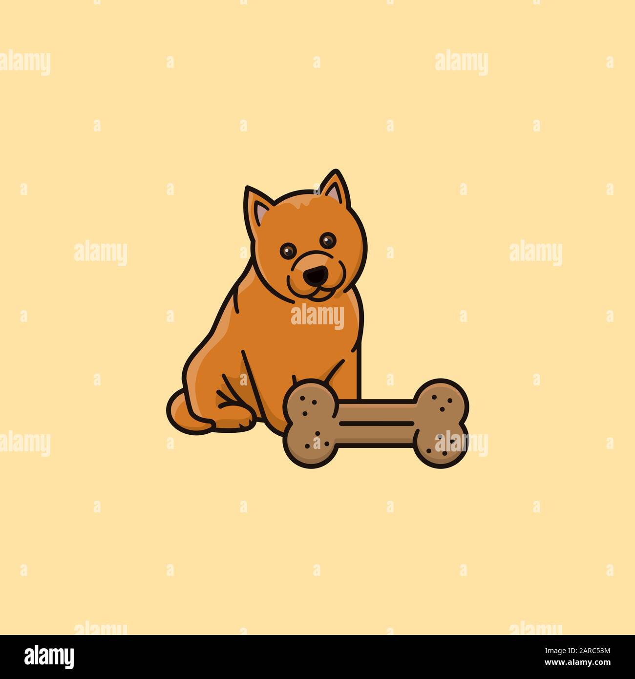 Cute puppy with huge dog treat vector illustration for Dog Biscuit ...