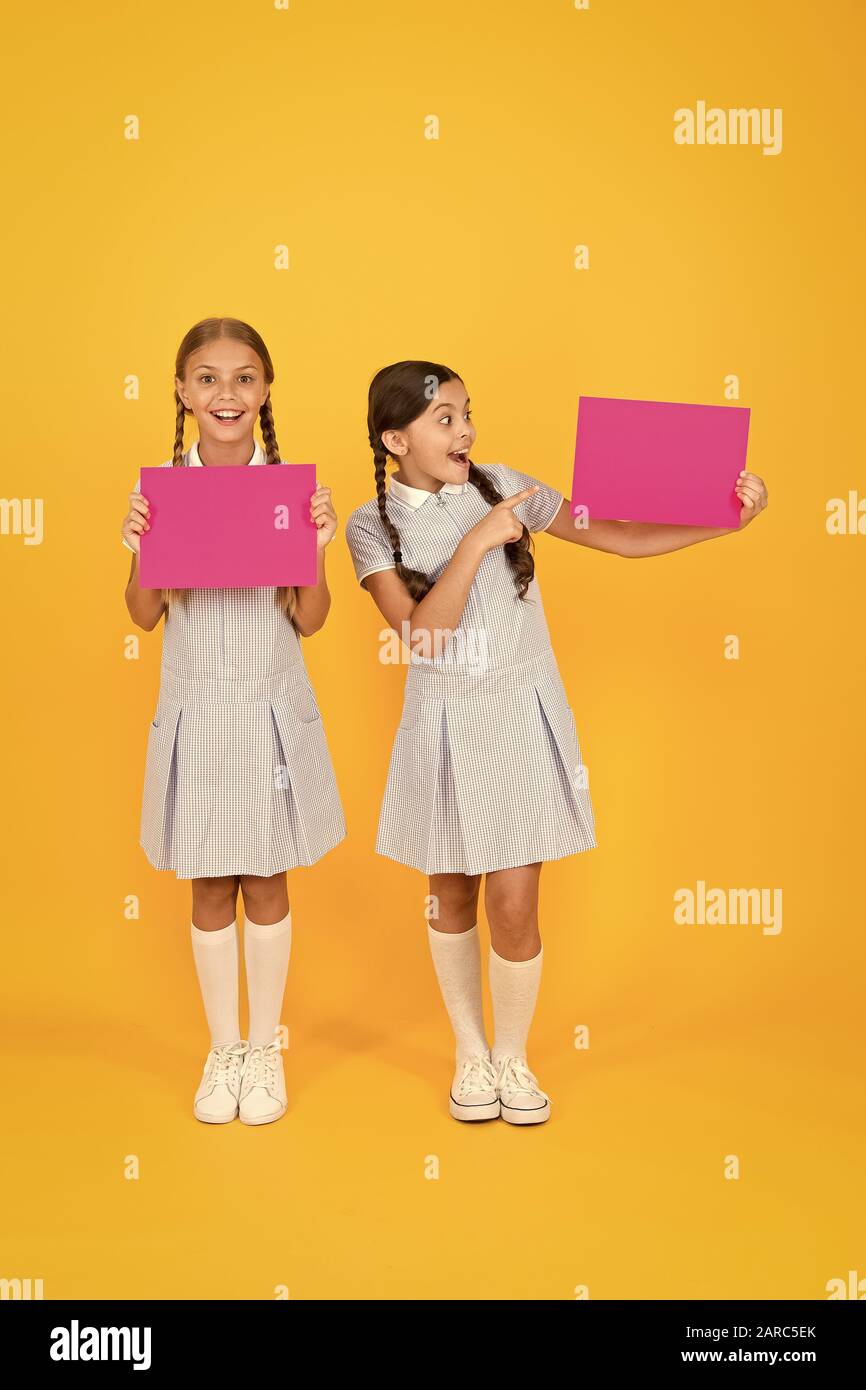 Delivering fresh information. Announcement and promotion. Schoolgirls ...