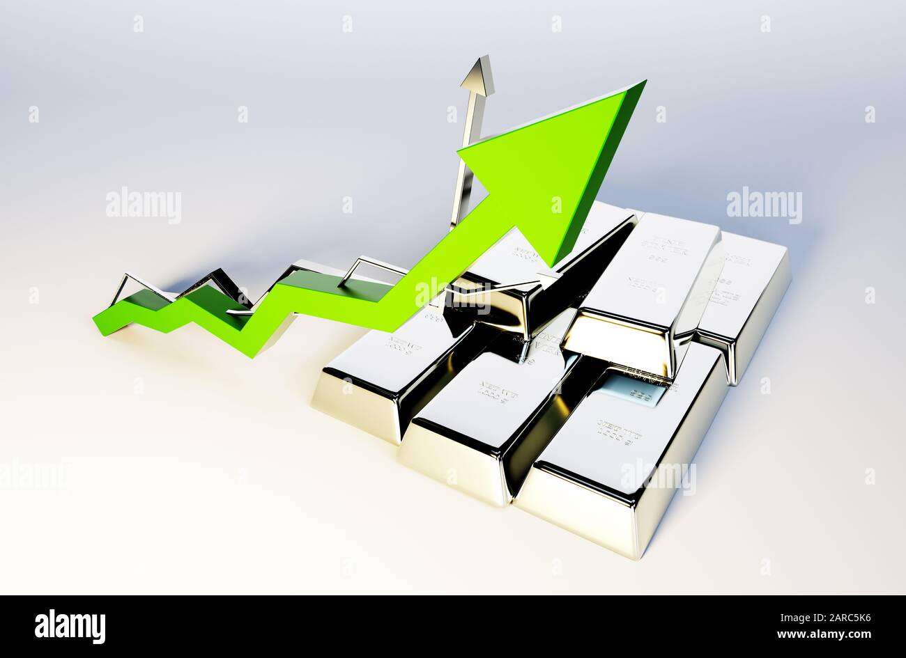 3d render image of silver bars with growing graph Stock Photo - Alamy