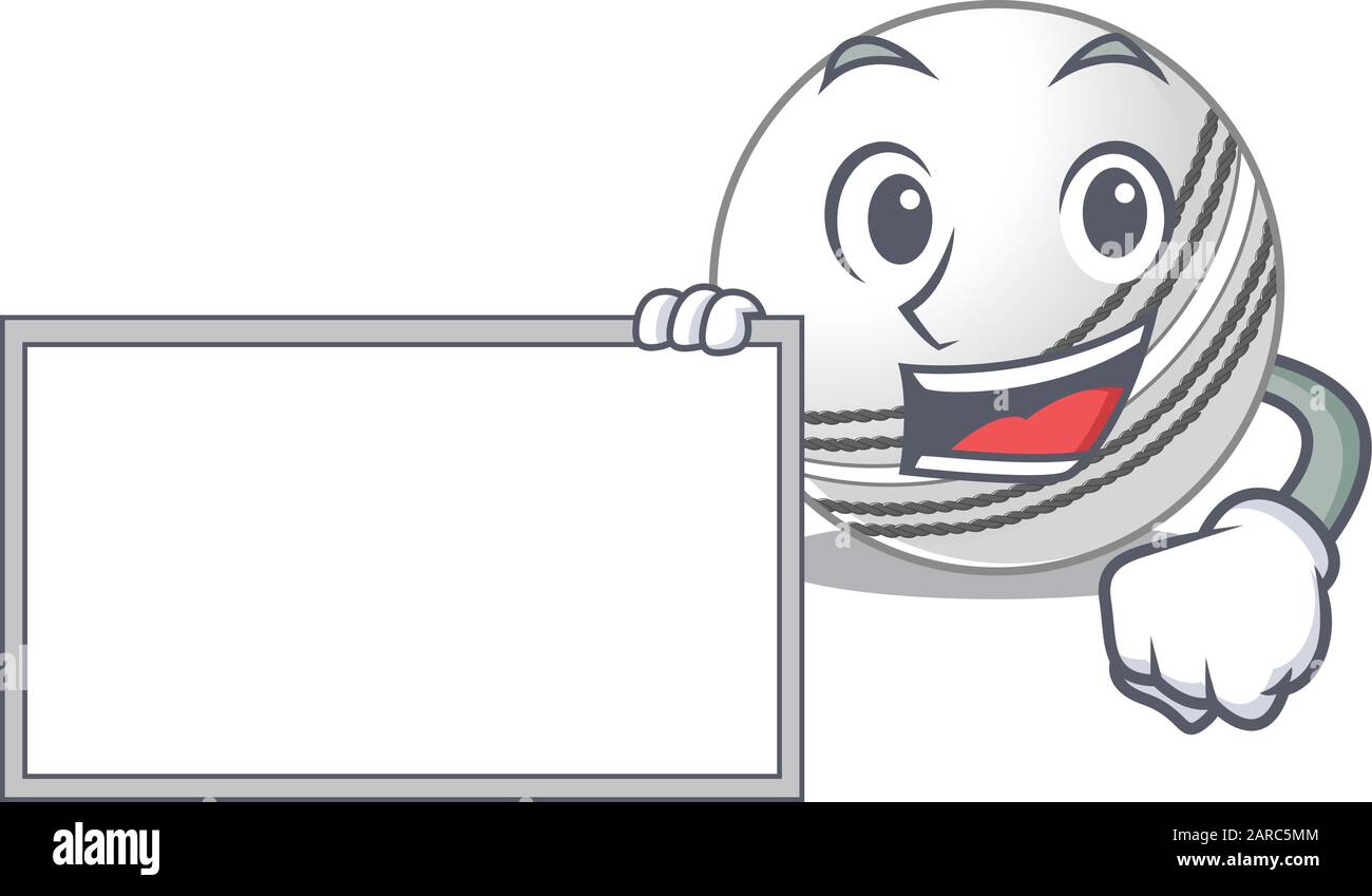 Funny cricket ball cartoon character design style with board Stock ...
