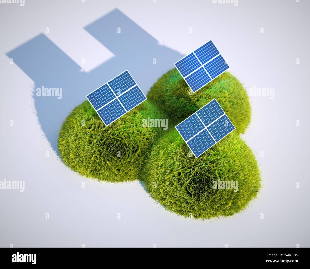 3d render image of stylized solar power plant with grass hills Stock ...