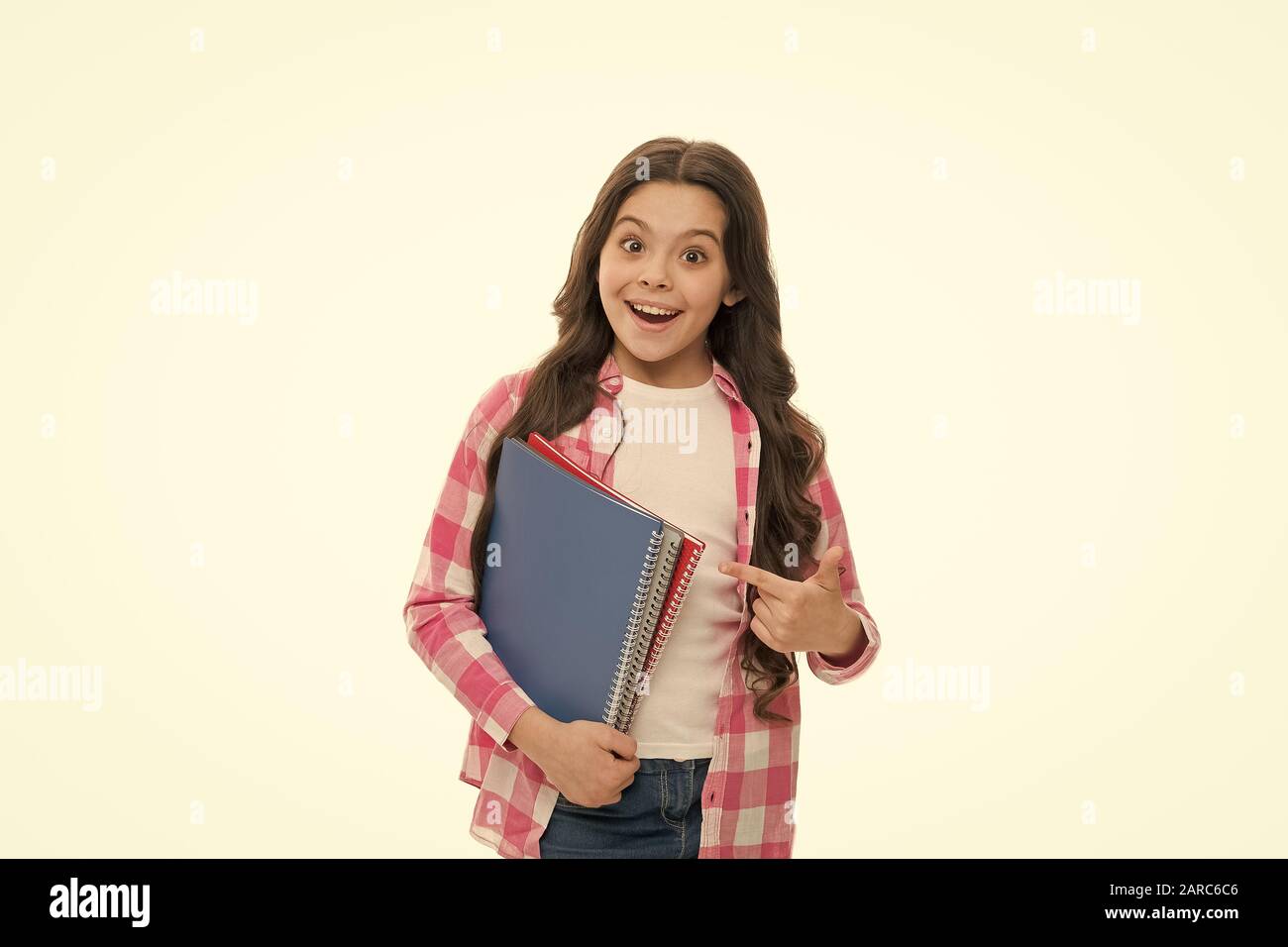 Time to study. Girl hold book white background. Book store concept ...