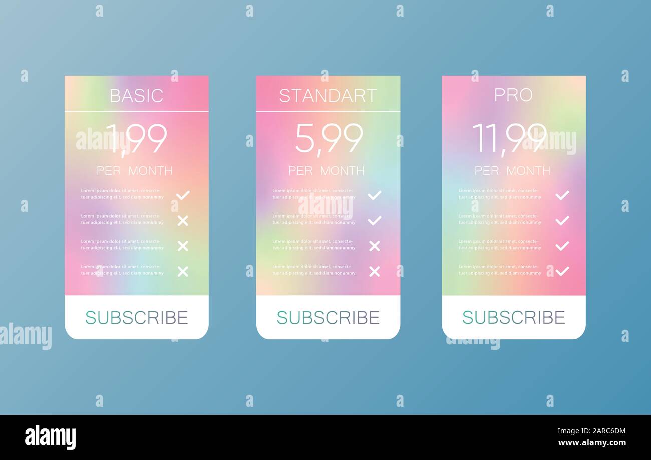 Comparison pricing list. Comparing price or product plan chart ...