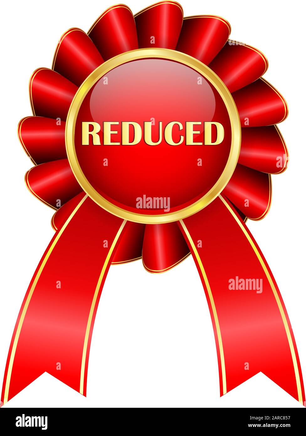 Red sticker with Reduced price title. Vector 3d illustration isolated ...