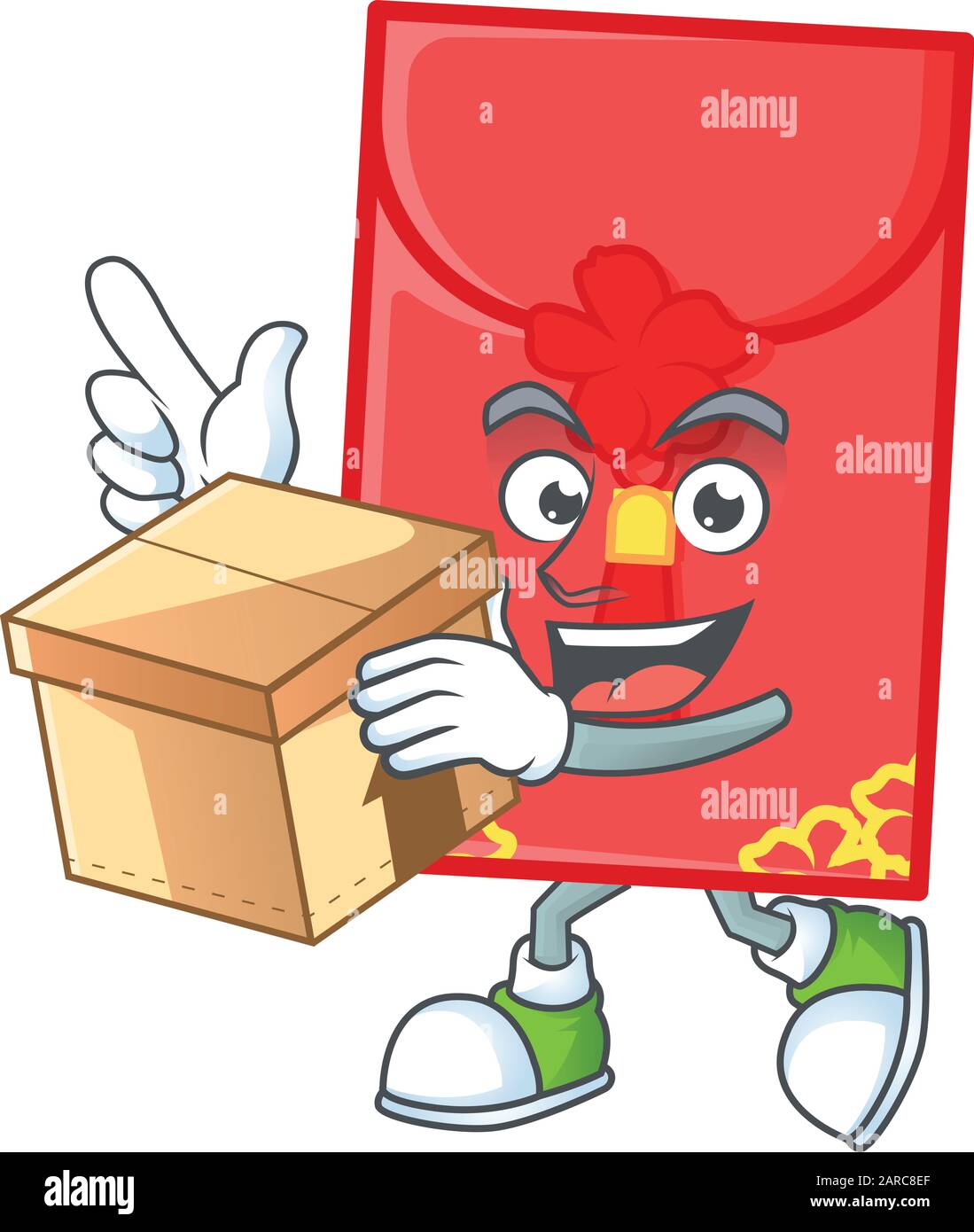 Cute chinese envelope cartoon character having a box Stock Vector Image ...
